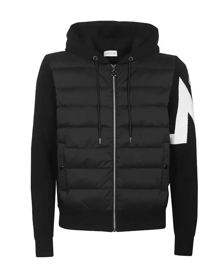 Czarna Bluza Z Kapturem Z Pikowanym Przodem Moncler