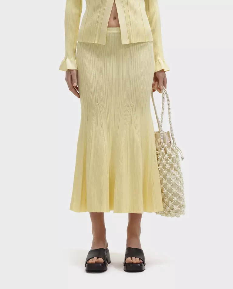 Damska żółta prążkowana spódnica midi Self Portrait | Moliera2.com